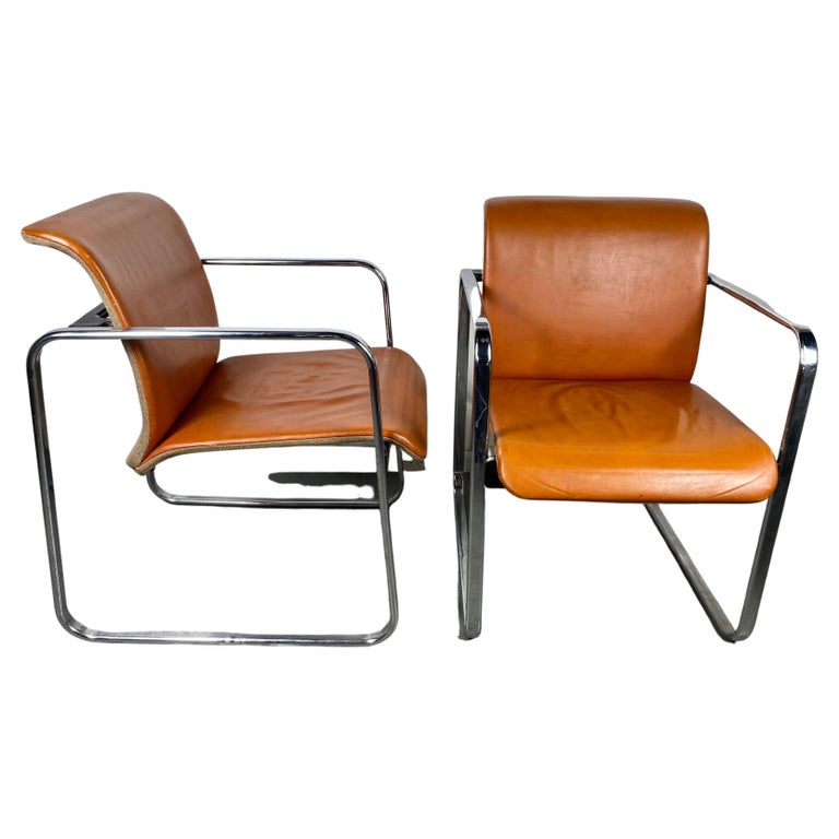 Early Leather and Chrome Tubular Chairs by Peter Protzman for Herman ...