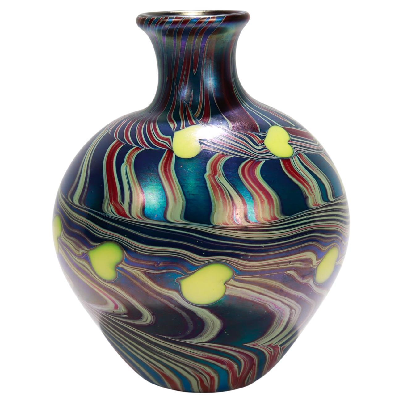 Multi-Iridescent Swirl Art Glass Vase, Lundberg Studios of California ...