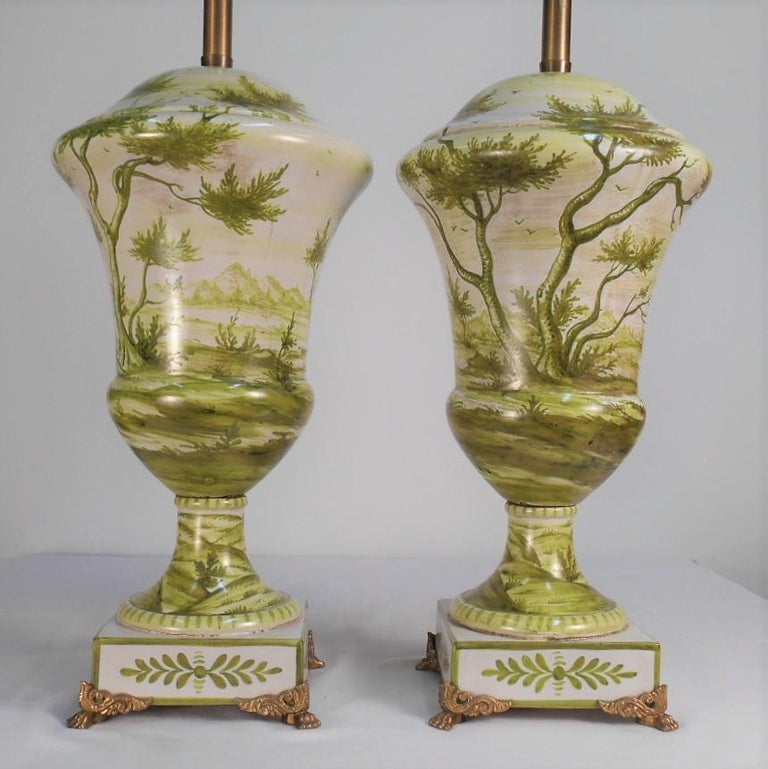 Early Marbro Urn Lamps with Green Painted Roman Ruins - a Pair For Sale ...