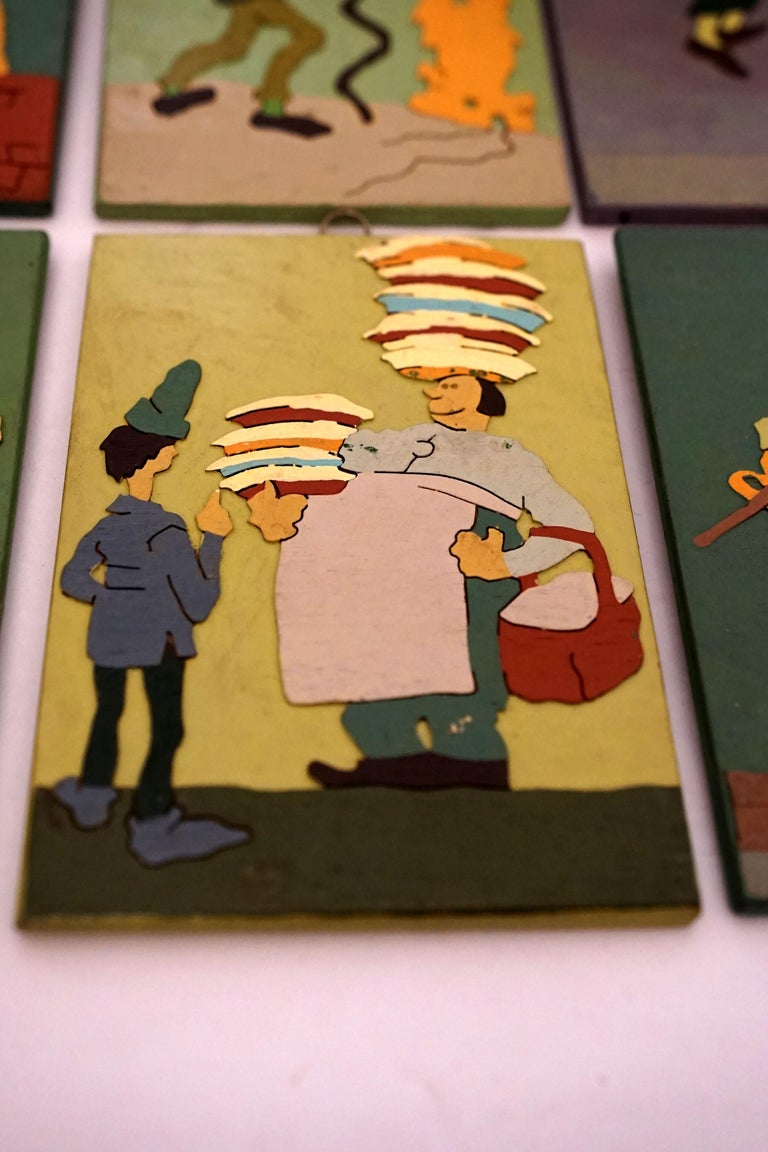 Early Mid-20th Century Hand-Painted Nursery Fairy Tale Panels Set in ...