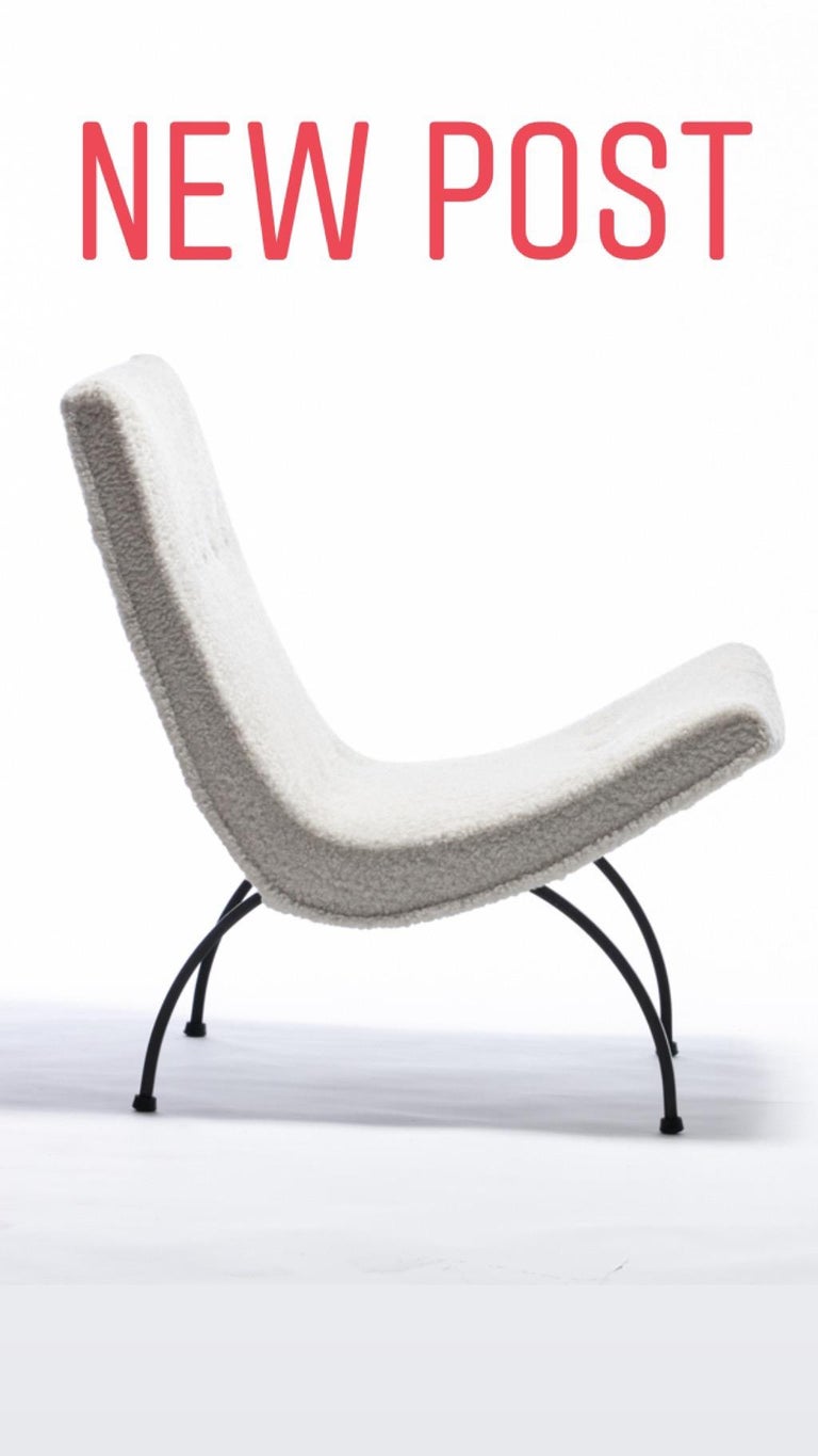 Ivory Shearling Milo Baughman Scoop Chair with Iron Legs, Circa 1950s ...