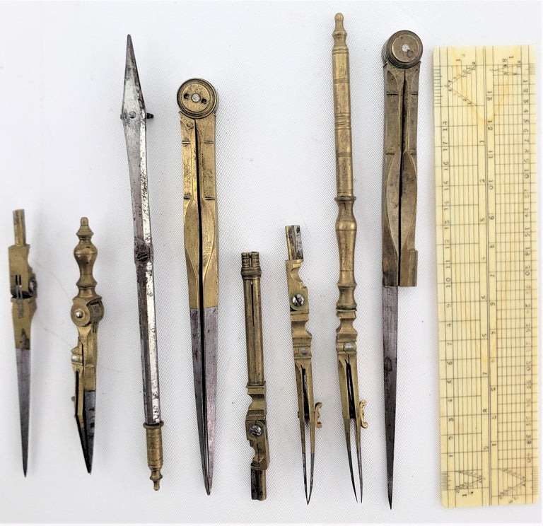 Early Nine Piece Antique Mechanical Drafting Instrument Set with Fitted ...