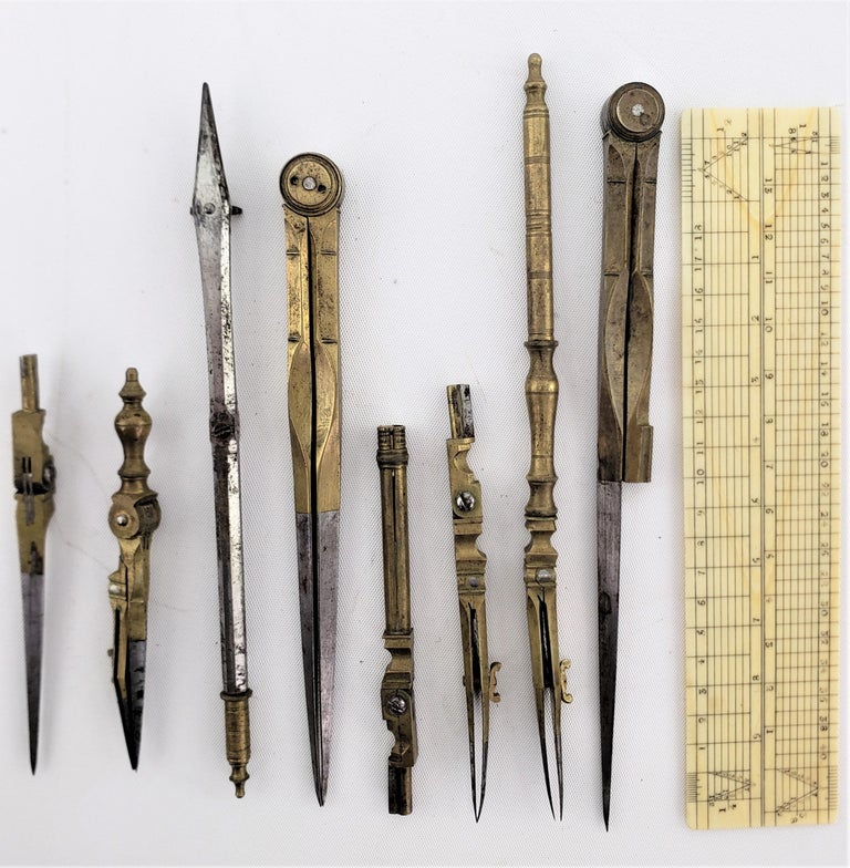 Early Nine Piece Antique Mechanical Drafting Instrument Set with Fitted ...