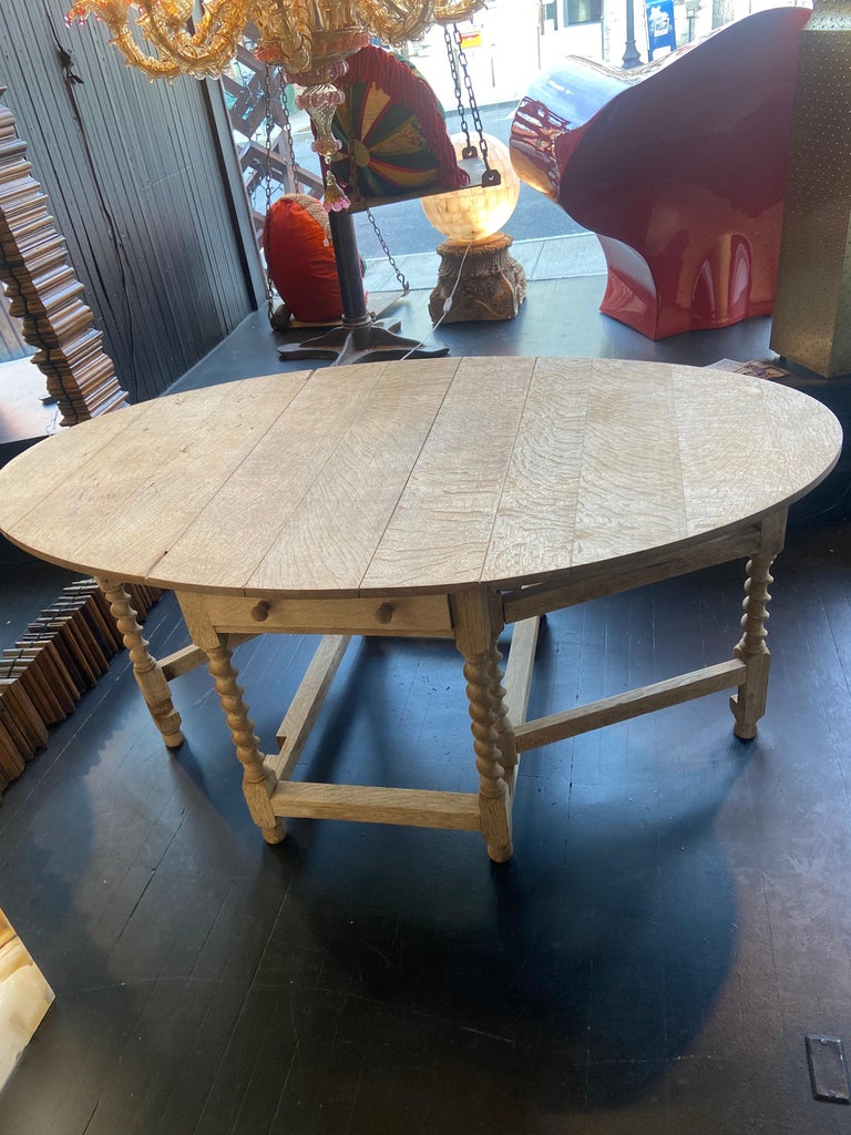 Early Wood Drop Leaf Table w/ Two Drawers and Stunning Spiral Legs For ...