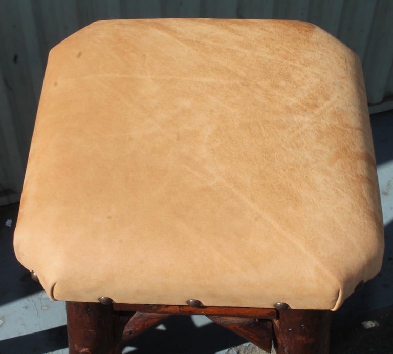 Early Old Hickory Bar Stools W/ Suede Seats-Pair For Sale at 1stDibs