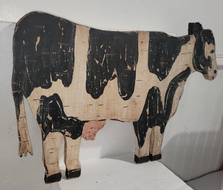 Early Original Painted Cow Hanging Sign For Sale at 1stDibs