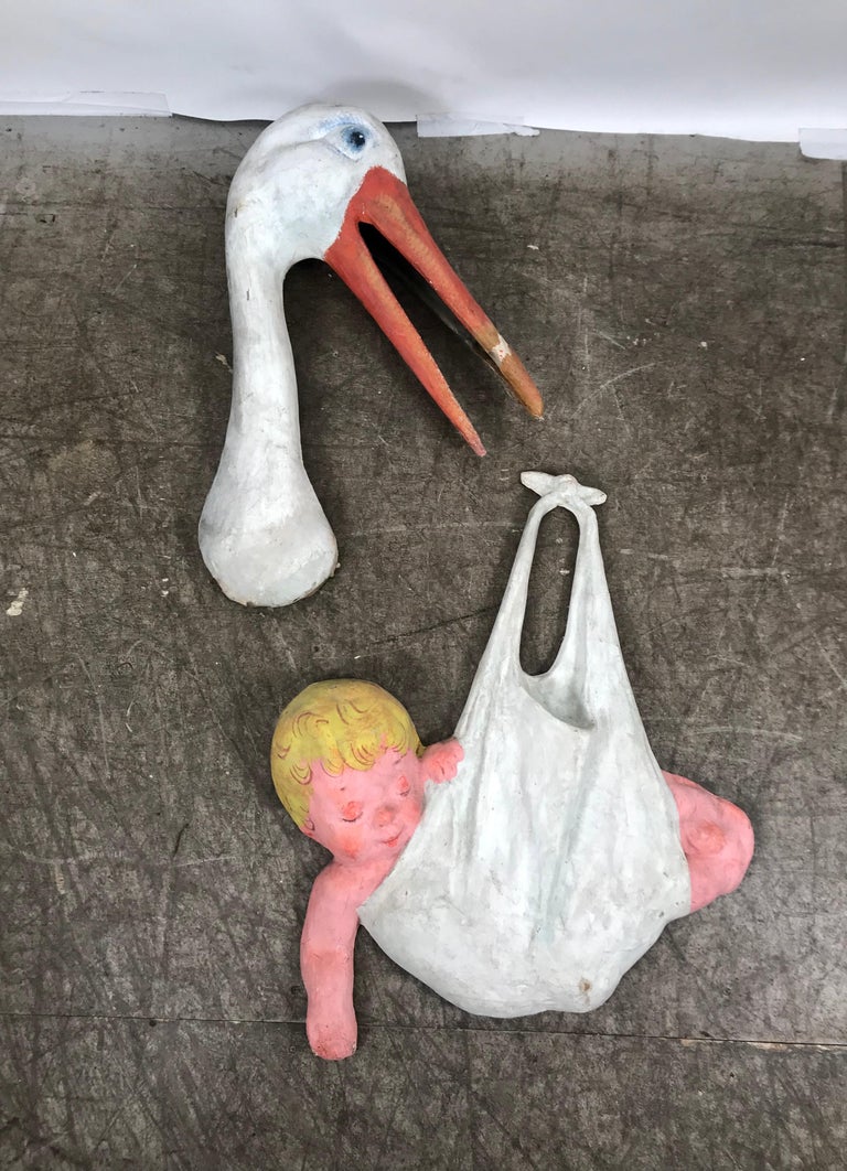 Early Papier Mâché Folk Art Store Display "Stork and Baby" For Sale at ...