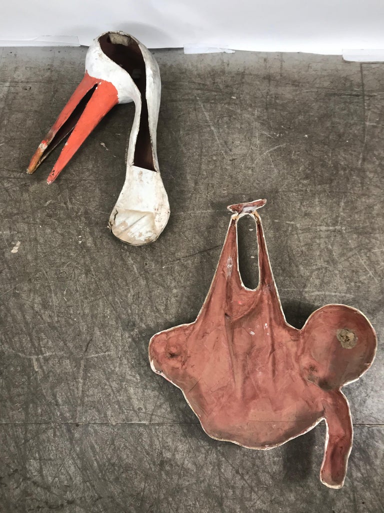 Early Papier Mâché Folk Art Store Display "Stork and Baby" For Sale at ...