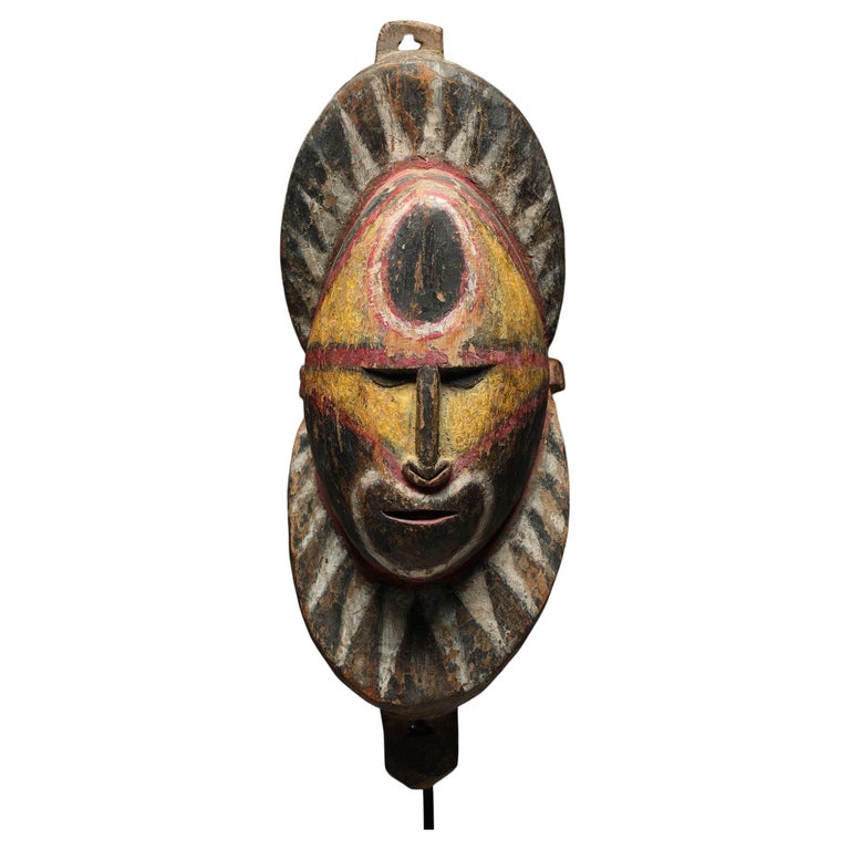 Early Papua New Guinea Sepik Wood Yam Mask Yellow, Red and Black on ...