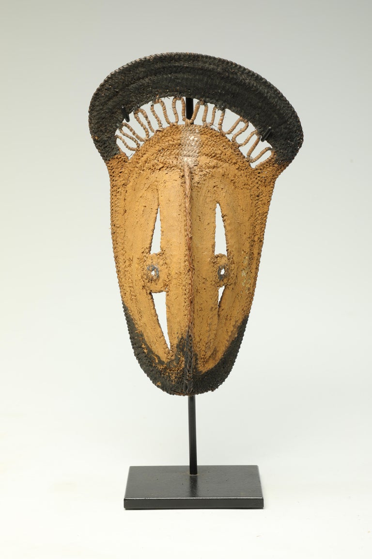 Early Papua New Guinea Sepik Woven Yam Mask Yellow Pigments on Custom ...