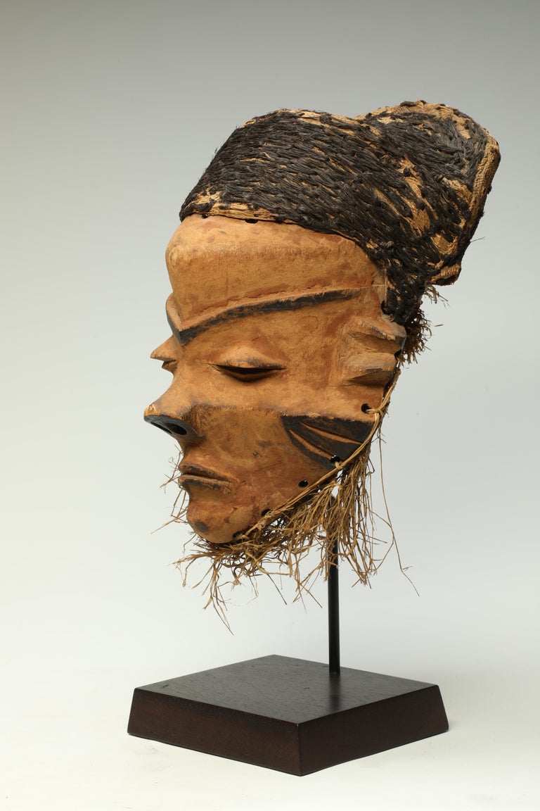 Early Pende Giwoyo Mask with Strong Face and Woven Raffia Hair CAP For ...