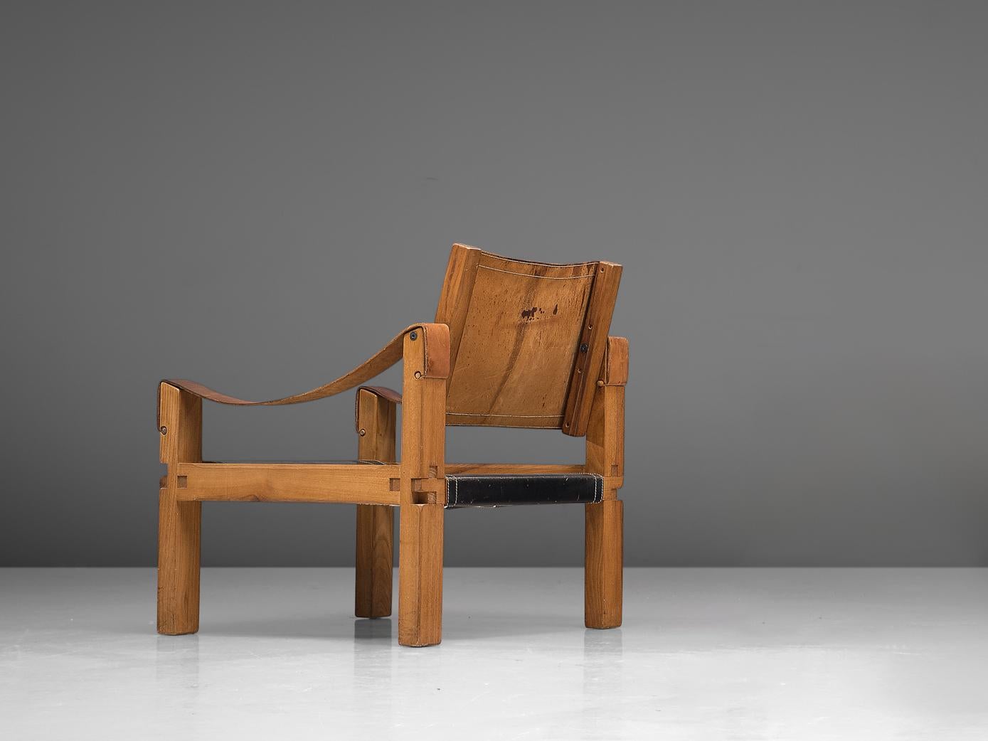 Early Pierre Chapo Lounge Chair 'S10X' in Patinated Black Leather For ...