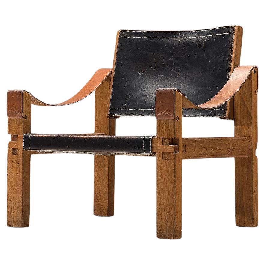 Early Pierre Chapo Lounge Chair 'S10X' in Patinated Black Leather For ...