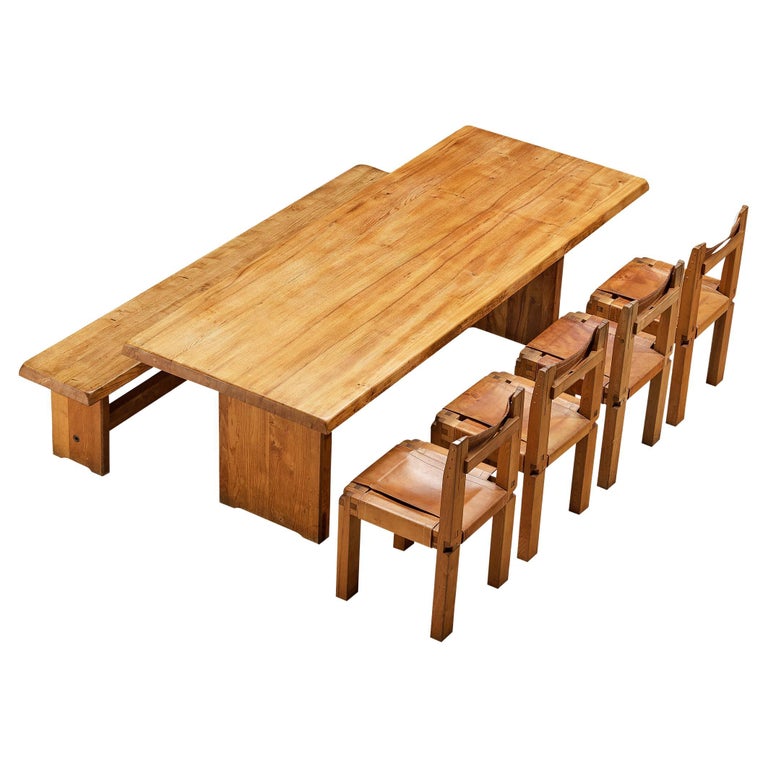 Table de salle à manger Pierre Chapo T14D avec banc S14D et quatre ...