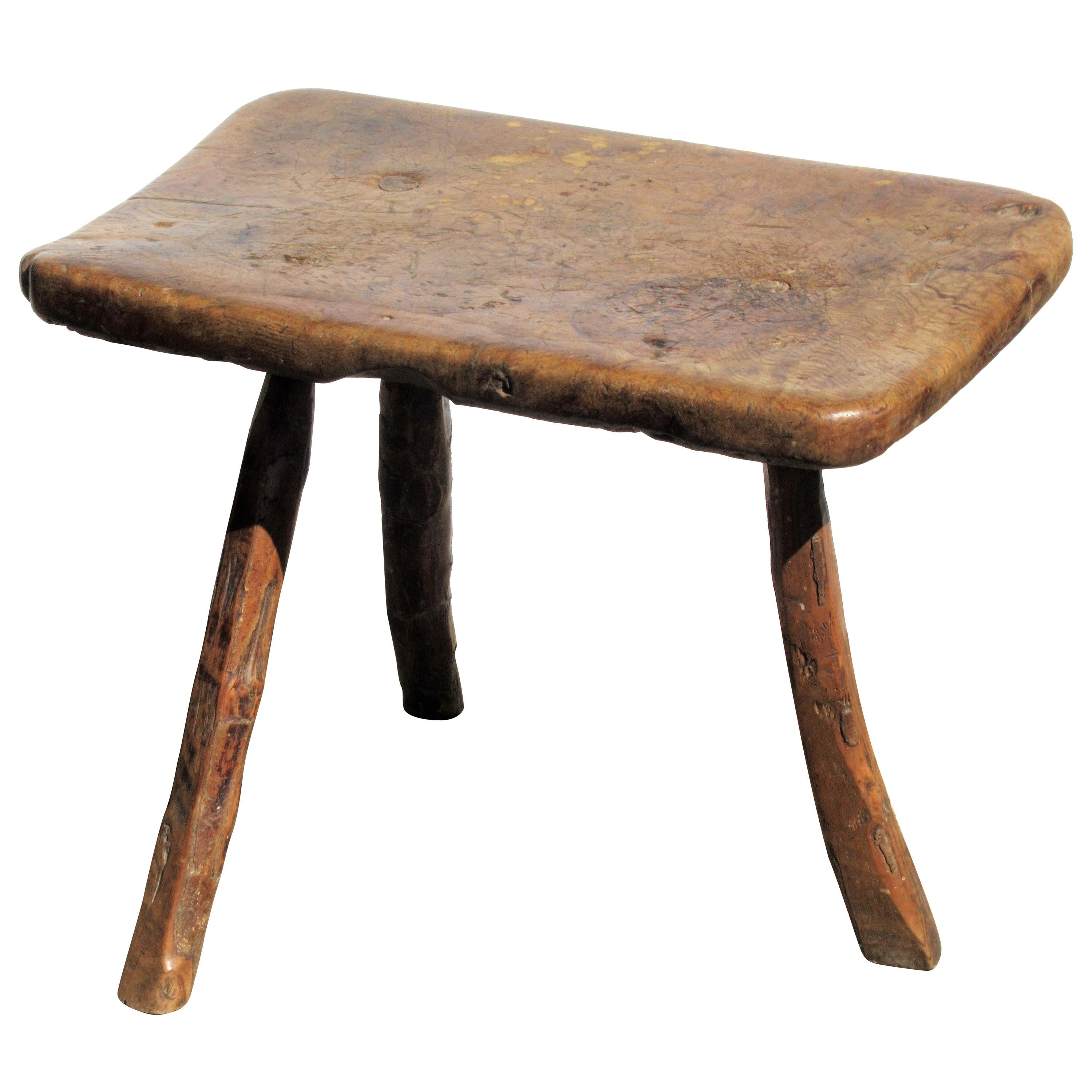 Early Primitive Large Size Burl Wood Three-Leg Stool at 1stDibs