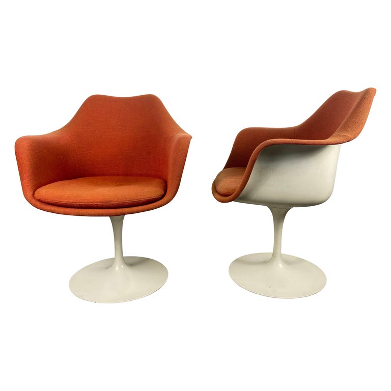 Early Production Eero Saarinen for Knoll Upholstered Tulip Arm Chairs For Sale at 1stDibs
