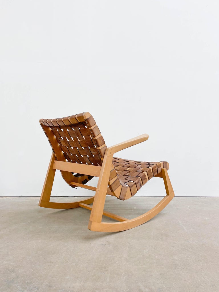 Early Ralph Rapson Rocker with Leather Webbing For Sale at 1stDibs