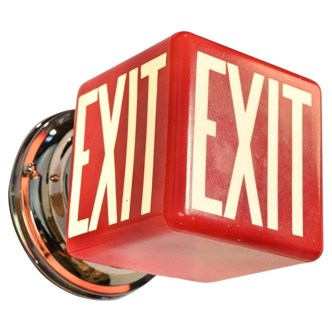 Art Deco Style Exit Sign Sconce in Satin Aluminium, Red Acrylic Backlit ...