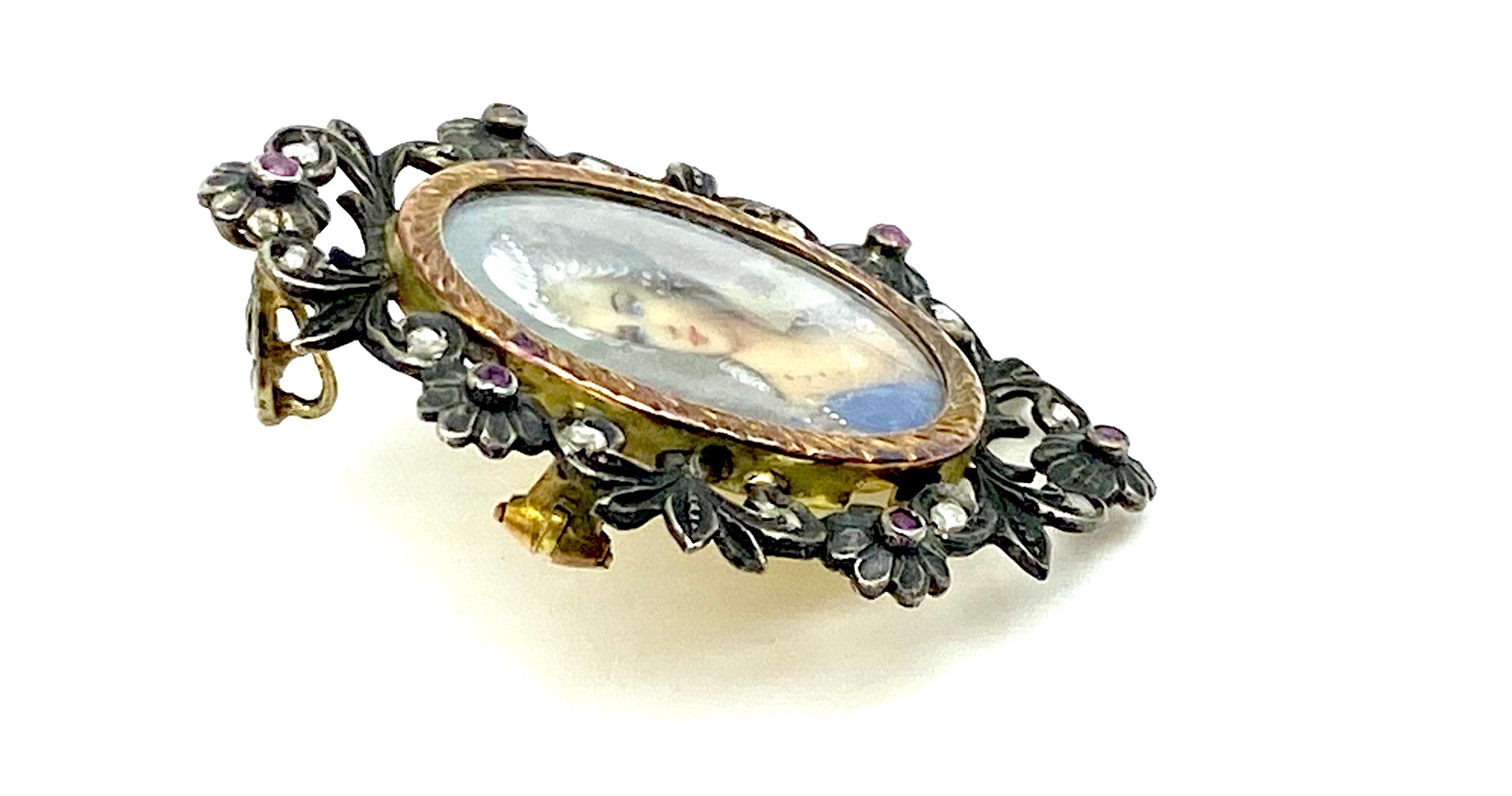 Early Renaissance Cameo Painted Pin with Diamonds with Rich Colors For ...