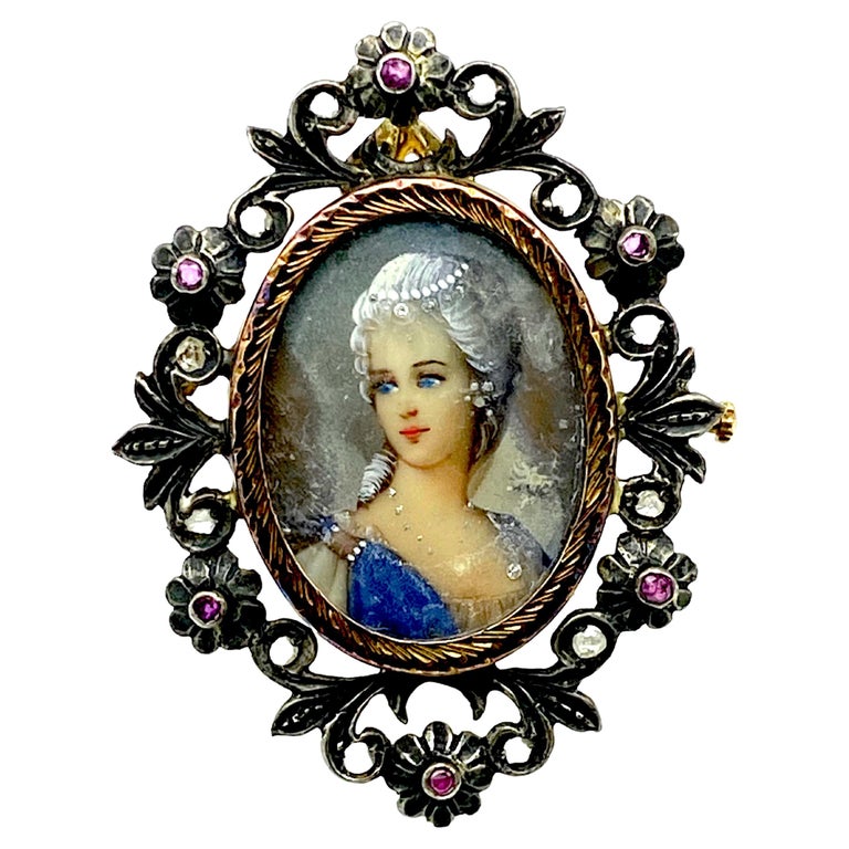Early Renaissance Cameo Painted Pin with Diamonds with Rich Colors For ...