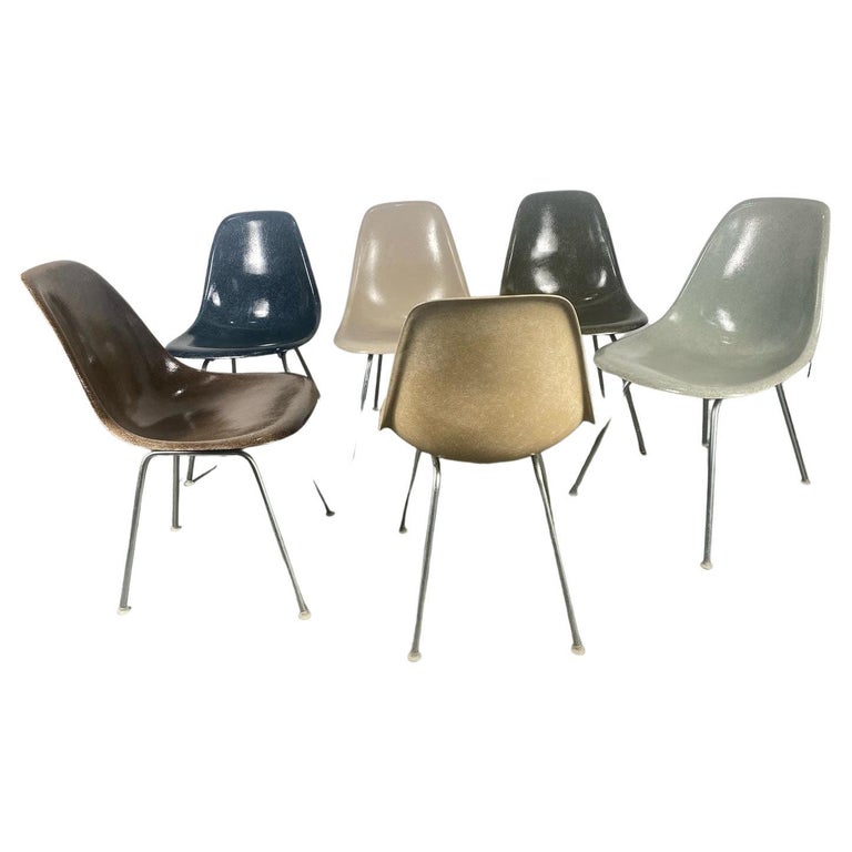 Early Set 6 Charles and Ray Eames Fiberglass Side Shell Chairs, Herman ...