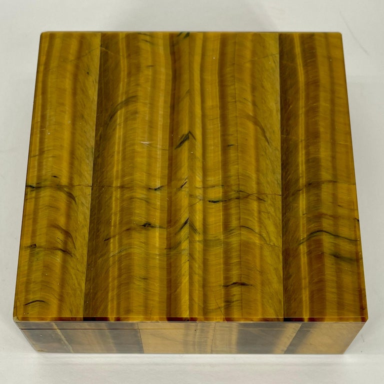 Early Square Italian Tiger Eye Jewelry or Cigarette Box For Sale at 1stDibs