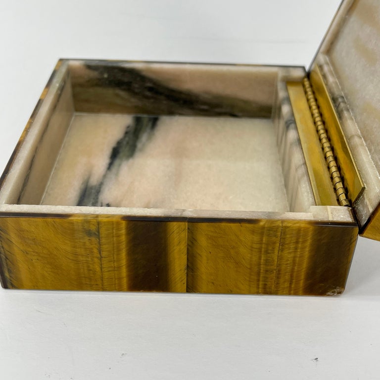 Early Square Italian Tiger Eye Jewelry or Cigarette Box For Sale at 1stDibs