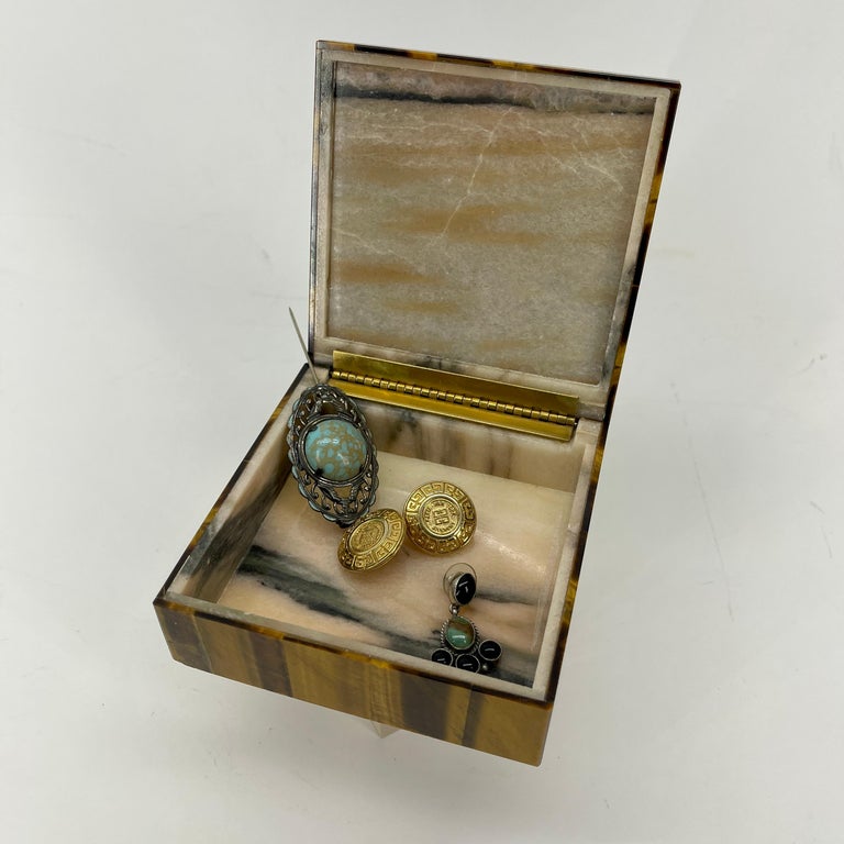 Early Square Italian Tiger Eye Jewelry or Cigarette Box For Sale at 1stDibs