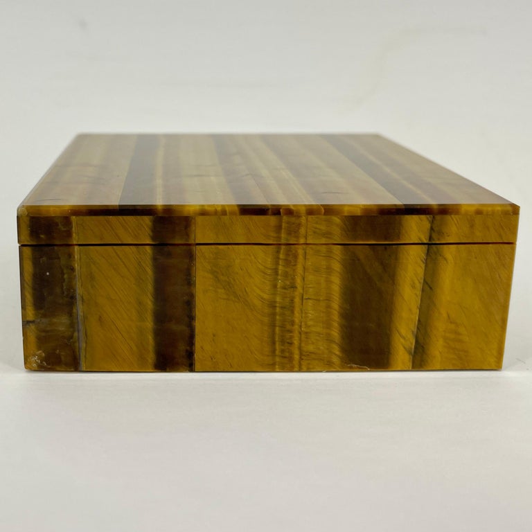 Early Square Italian Tiger Eye Jewelry or Cigarette Box For Sale at 1stDibs