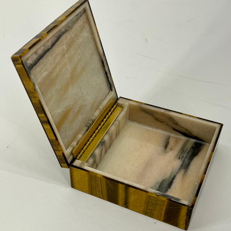Early Square Italian Tiger Eye Jewelry or Cigarette Box For Sale at 1stDibs
