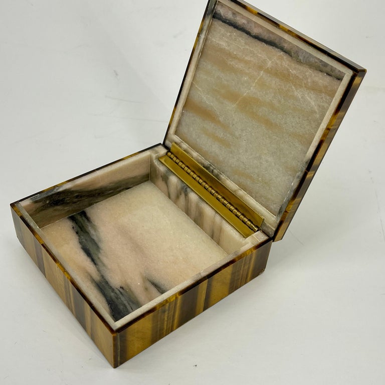 Early Square Italian Tiger Eye Jewelry or Cigarette Box For Sale at 1stDibs