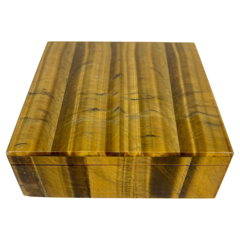 Early Square Italian Tiger Eye Jewelry or Cigarette Box For Sale at 1stDibs