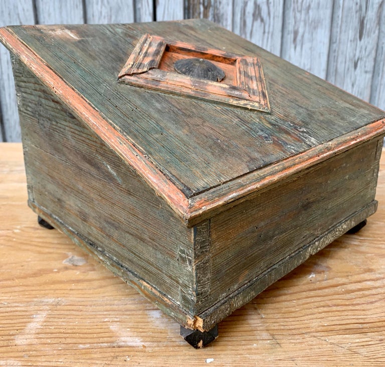 Early Swedish 19th Century Wooden Folk Art Box with Originally Paint ...