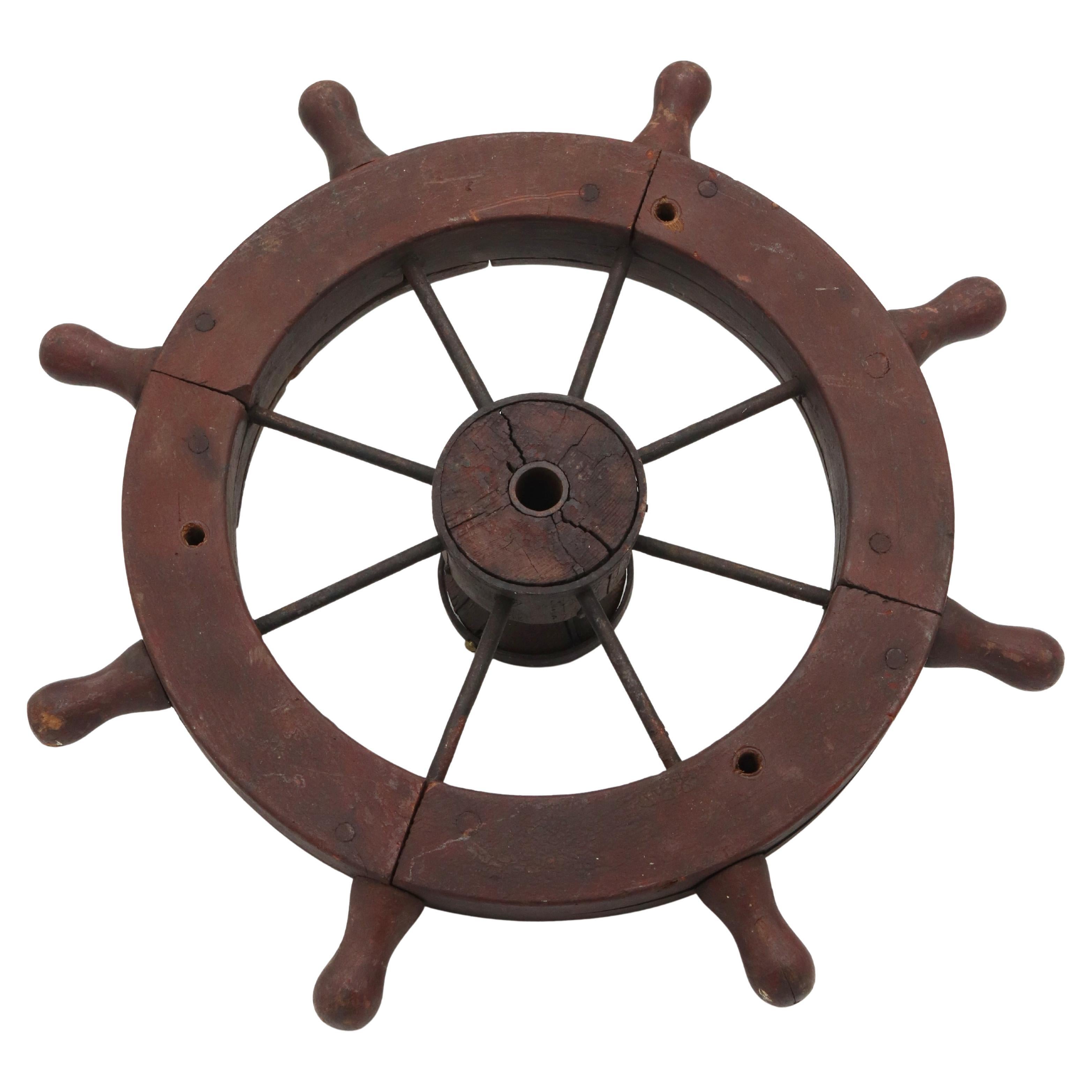 Early Teak 20 in. Ship Wheel with 8 Handles For Sale at 1stDibs