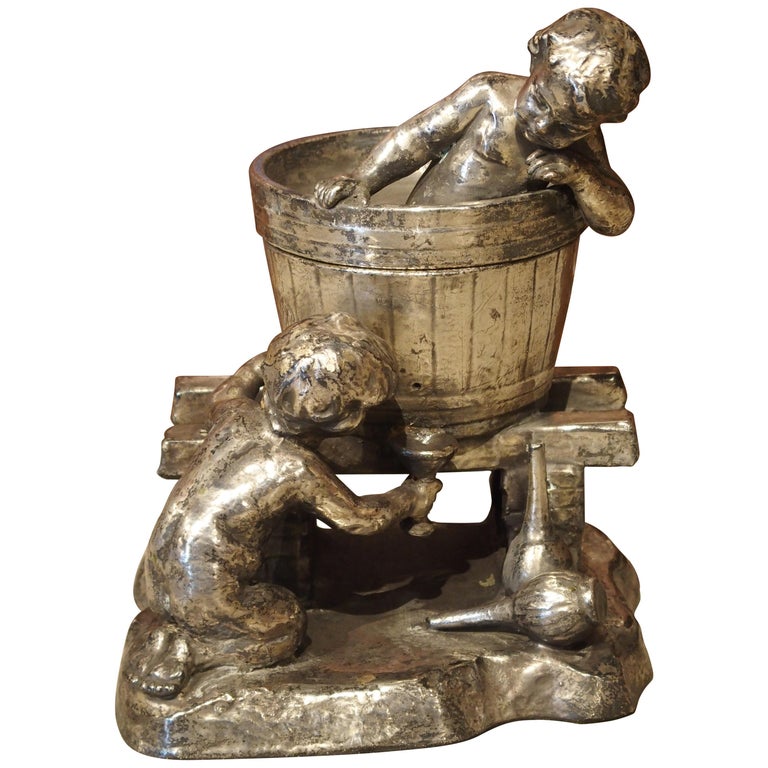 Early to Mid-1900s Plaster Putti Wine Sculpture/Container from France ...