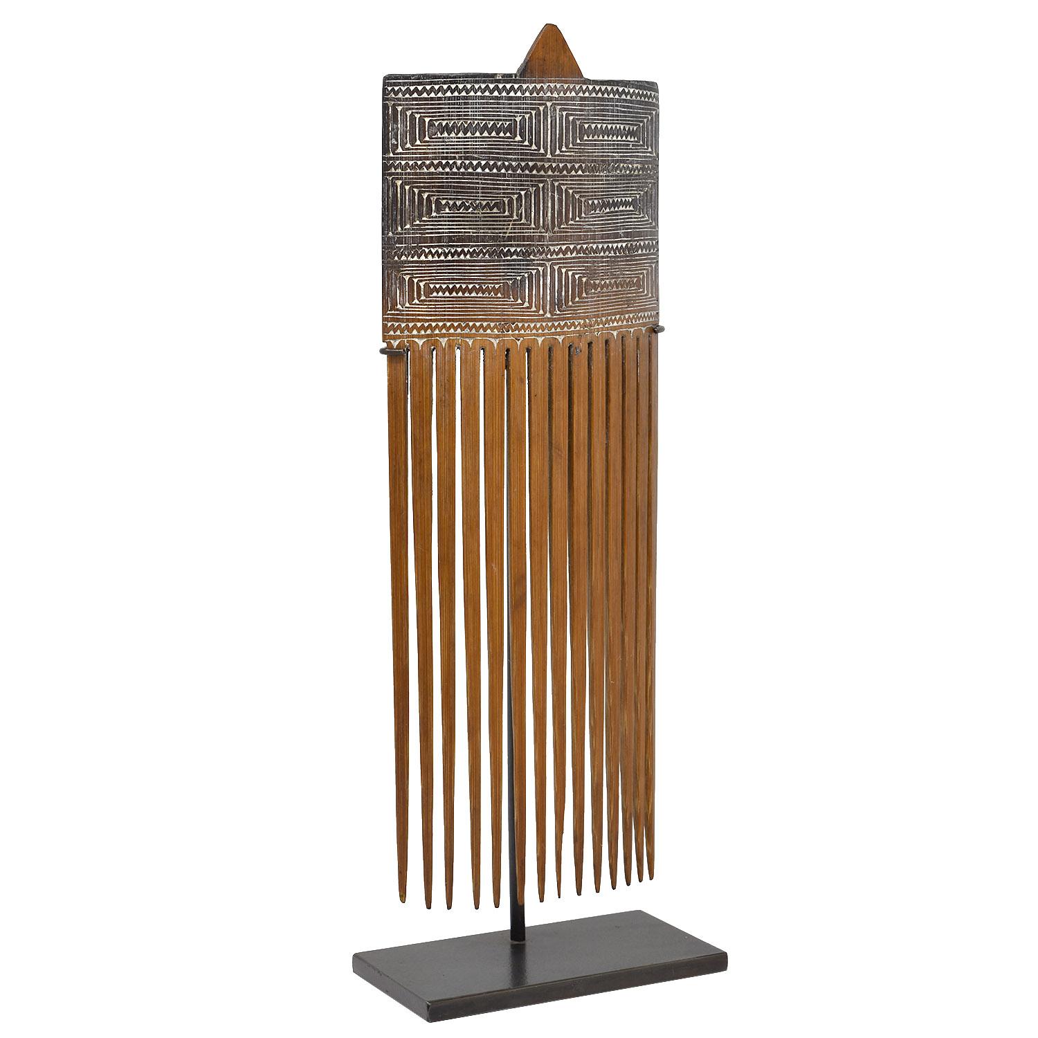 Early to Mid-20th Century Mounted Tribal Bamboo Comb, Papua New Guinea ...