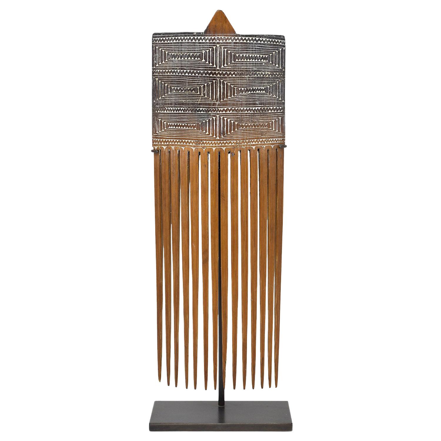 Early to Mid-20th Century Mounted Tribal Bamboo Comb, Papua New Guinea ...