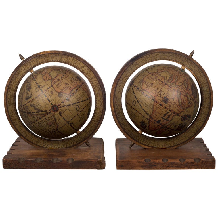 Early to Mid-20th Century Rotating Globe Bookends, circa 1940s-1950s ...
