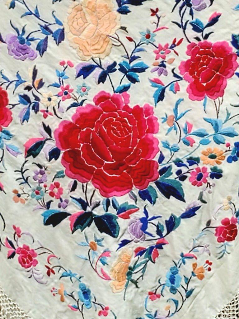 Chinese Silk Embroidery - Vintage Signed Canton Manton de Manila or ...