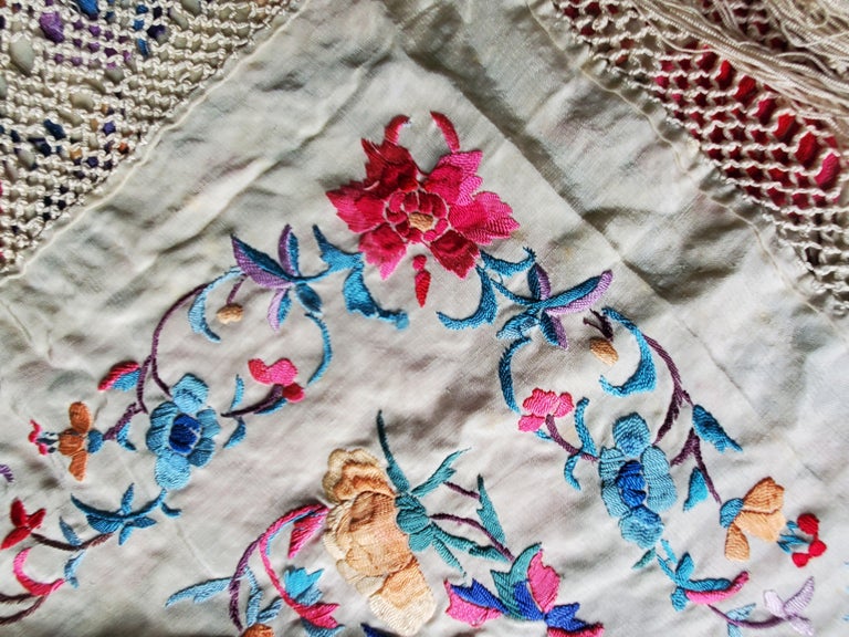 Chinese Silk Embroidery - Vintage Signed Canton Manton de Manila or ...