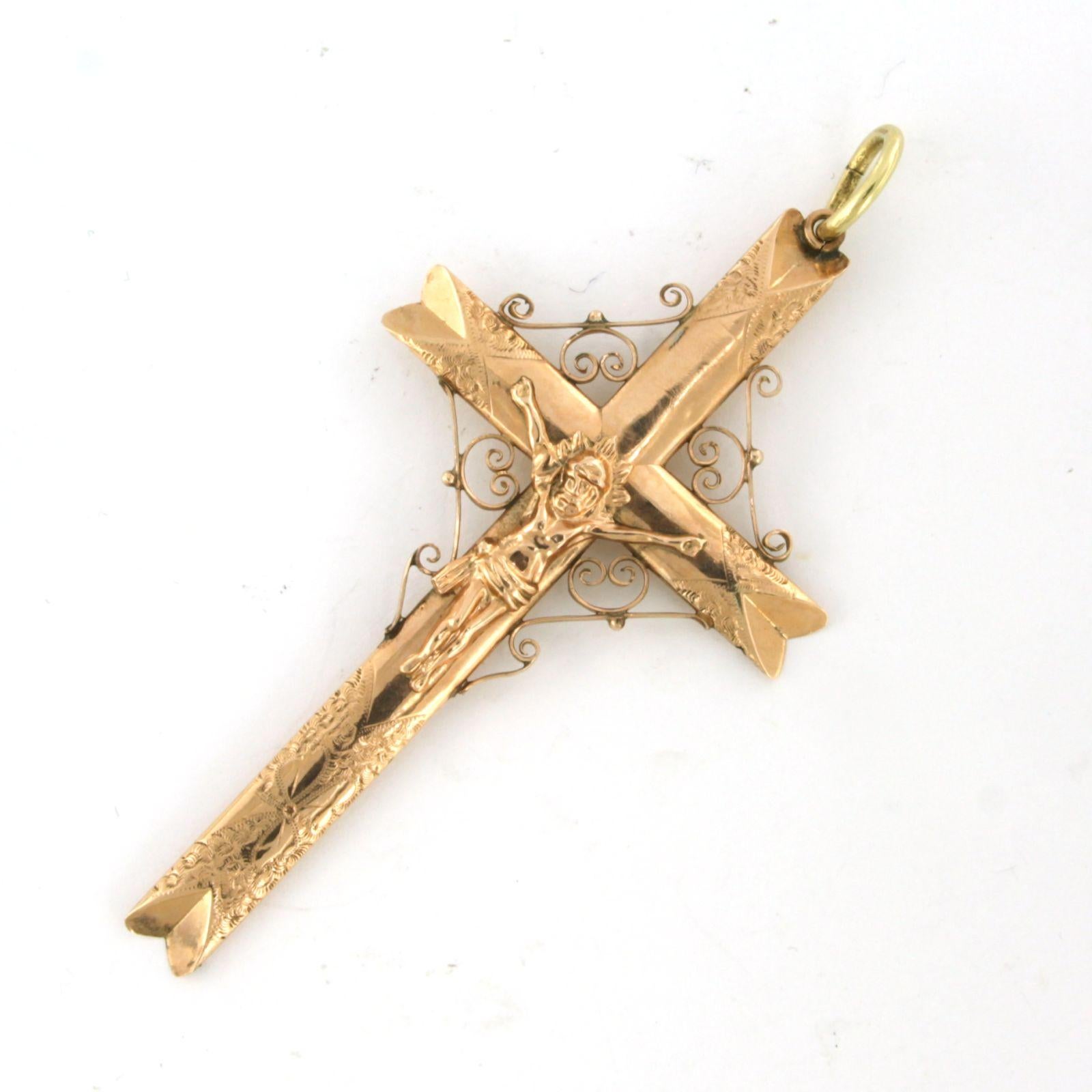 Early Victorian 14k Pink Gold Cross Pendant with Jesus, Circa 1880 For ...
