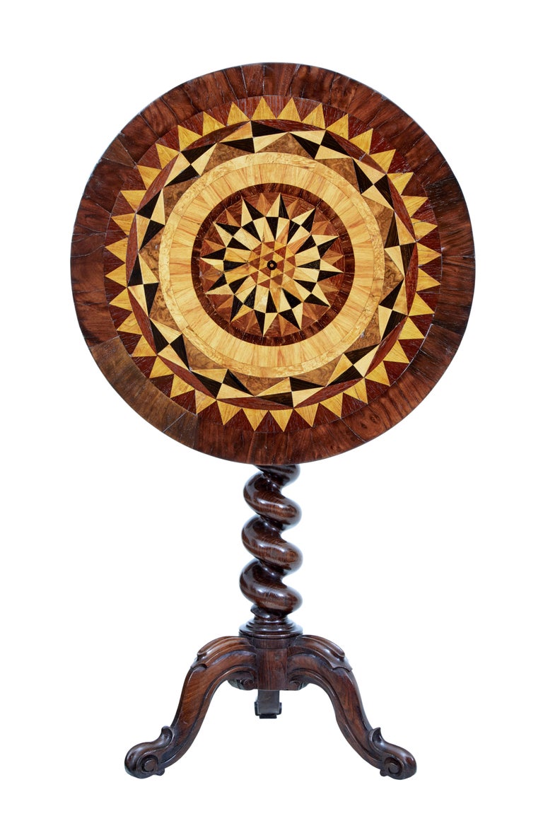 Early Victorian 19th Century Walnut Inlaid Tilt Top Occasional Table ...