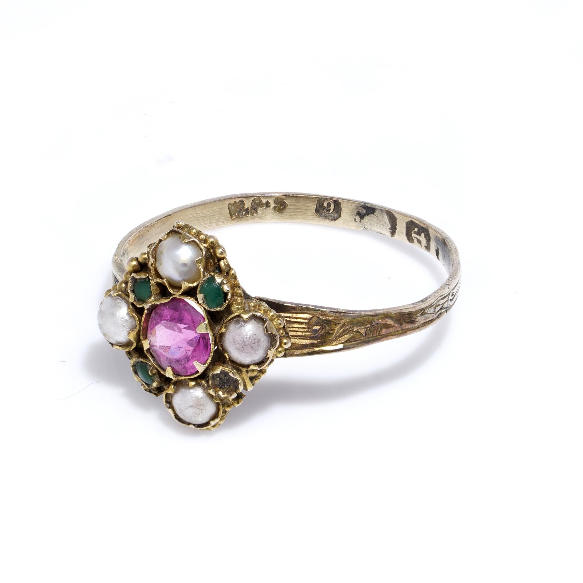 Early Victorian 9kt Gold Ring with Pink Sapphire, Pearls For Sale at ...