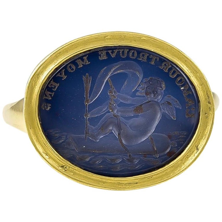 Early Victorian Chalcedony Intaglio Ring of Cupid Doing His Best at 1stDibs