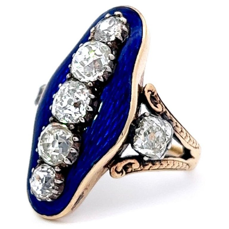 Early Victorian Diamond Guilloche Enamel 18 Karat Gold Ring For Sale at ...