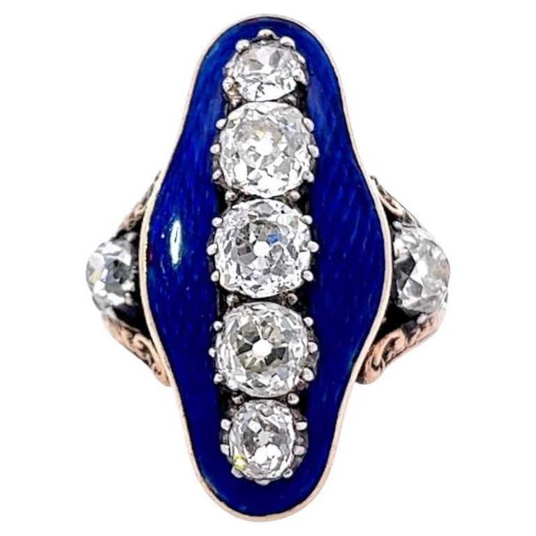 Early Victorian Diamond Guilloche Enamel 18 Karat Gold Ring For Sale at ...