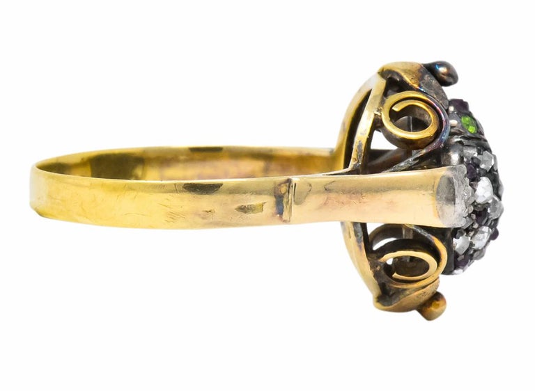 Early Victorian Diamond Ruby Demantoid Garnet 14 Karat Gold Silver ...