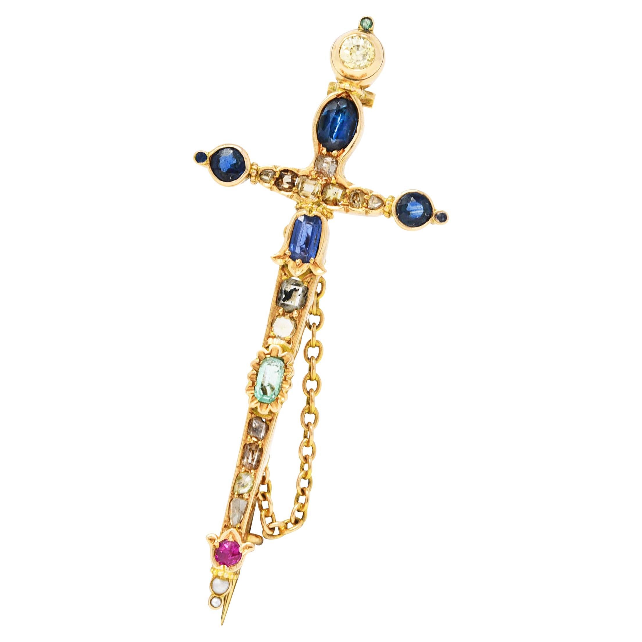 Antique Victorian Scottish Malachite 18 Carat Gold, circa 1860 Sword ...