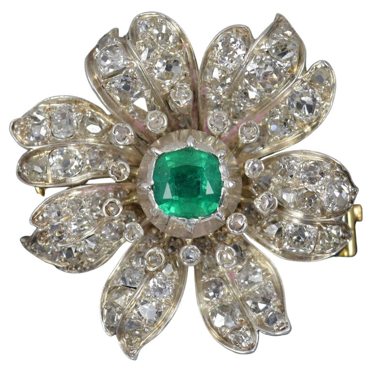 Early Victorian French Emerald 3.15 Ct Old Cut Diamond 18 Ct Gold ...