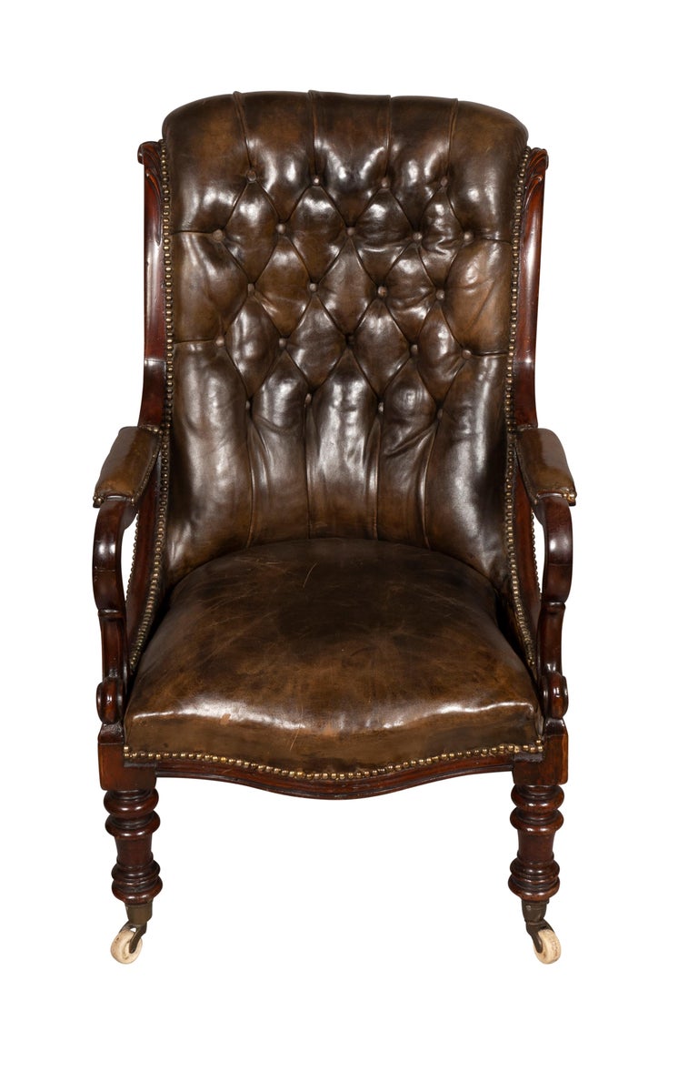 Early Victorian Mahogany And Leather Armchair For Sale at 1stDibs
